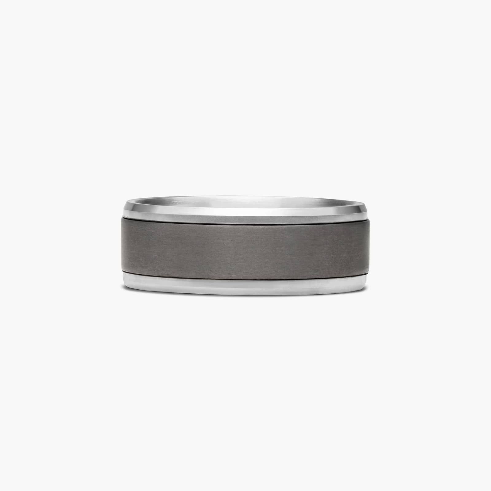 Grey Tantalum Satin Center Men's Wedding Band In 14K White Gold (8.00mm ...