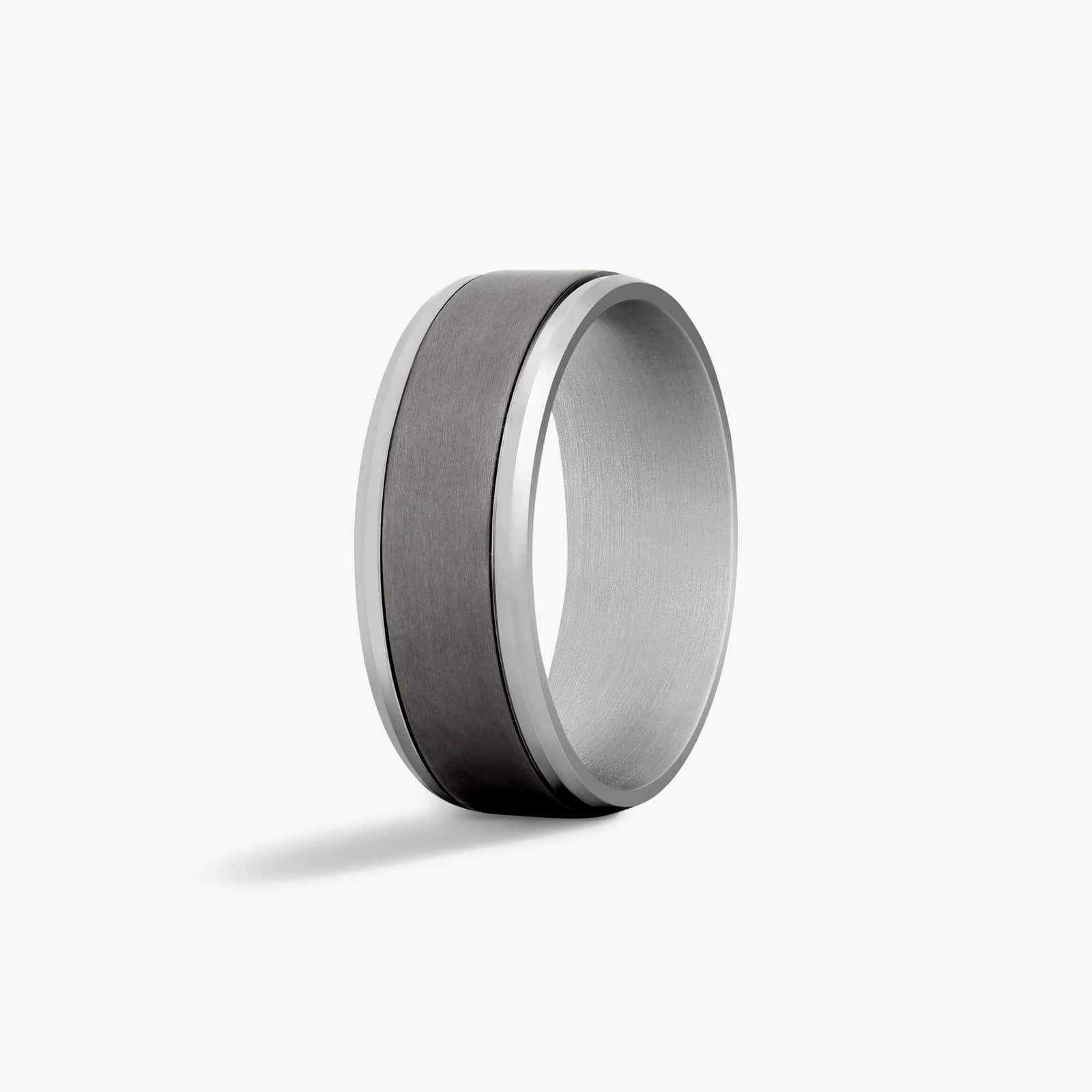 Grey Tantalum Satin Center Men's Wedding Band In 14K White Gold (8.00mm ...