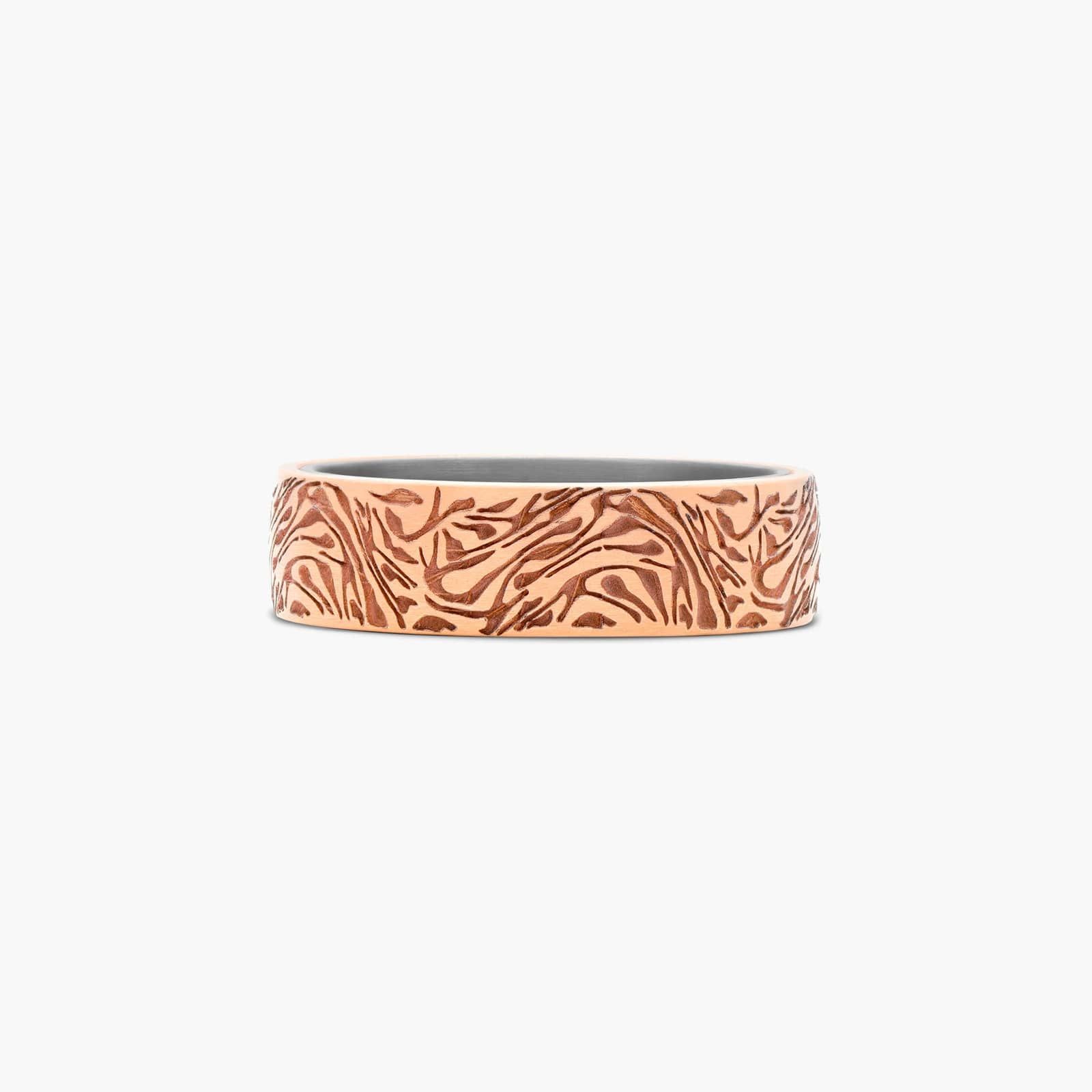 Faux Mokume Pattern Men's Wedding Band With Grey Tantalum Inside In 14K ...