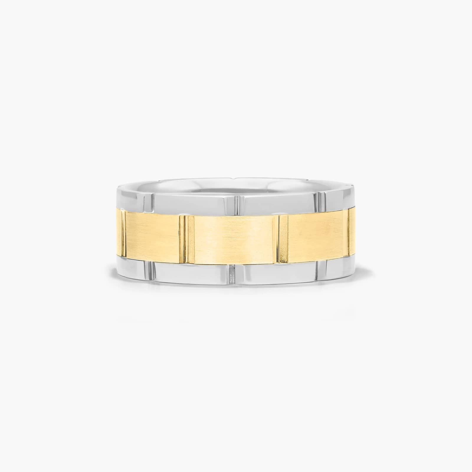 Brick Pattern Men's Wedding Band In 14K White And Yellow Gold (8.50mm ...