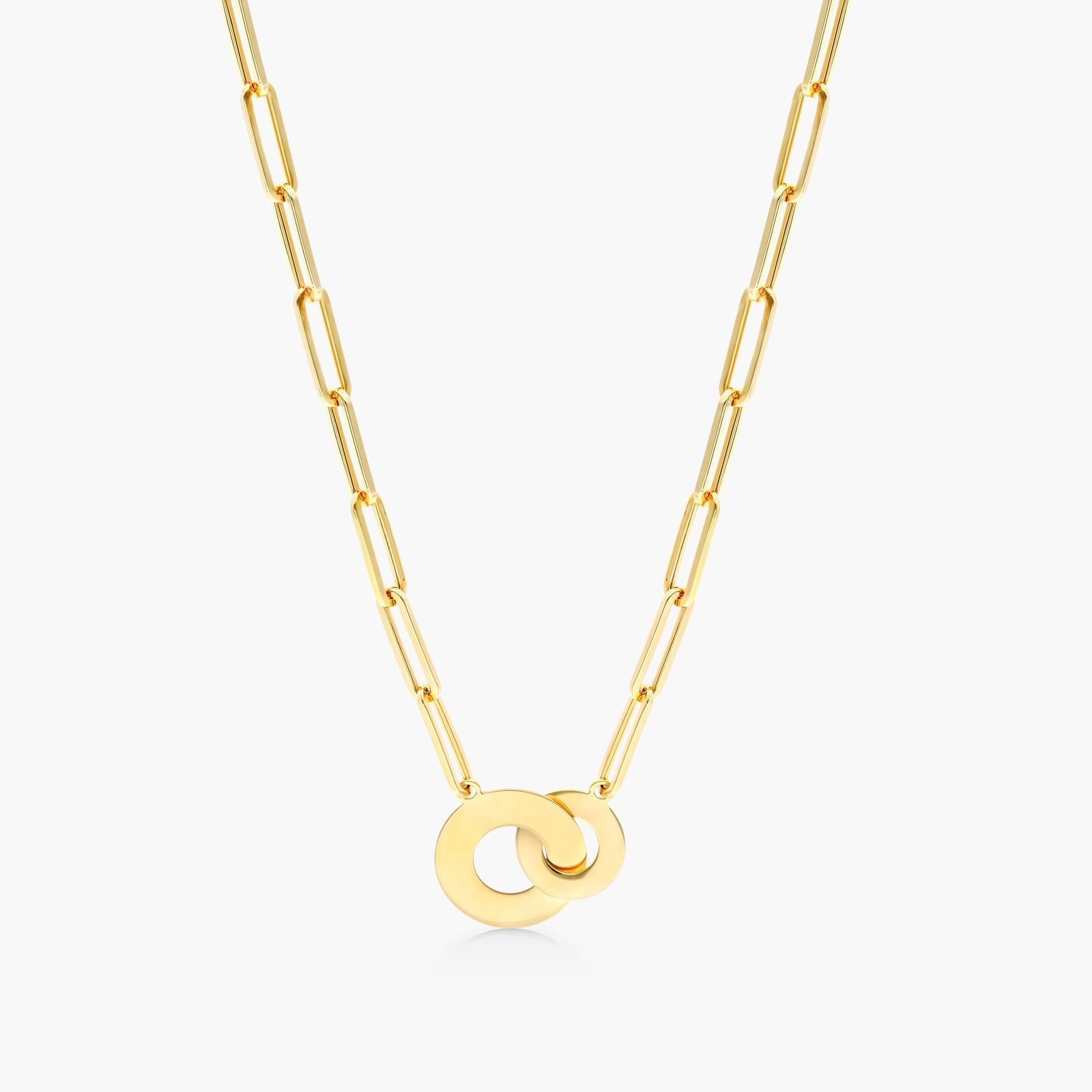 14K Yellow Gold Interlocked Disk Paper Clip Necklace-95030y14