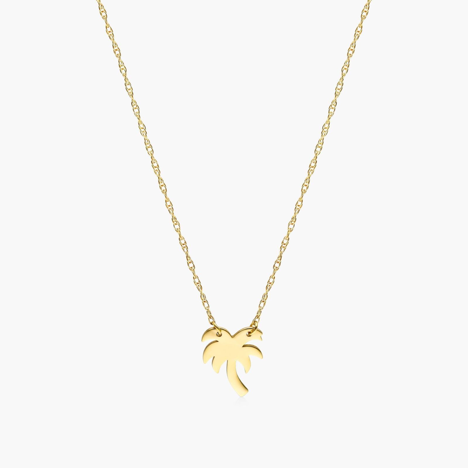 14K Yellow Gold Mini Palm Tree Necklace-95053y14