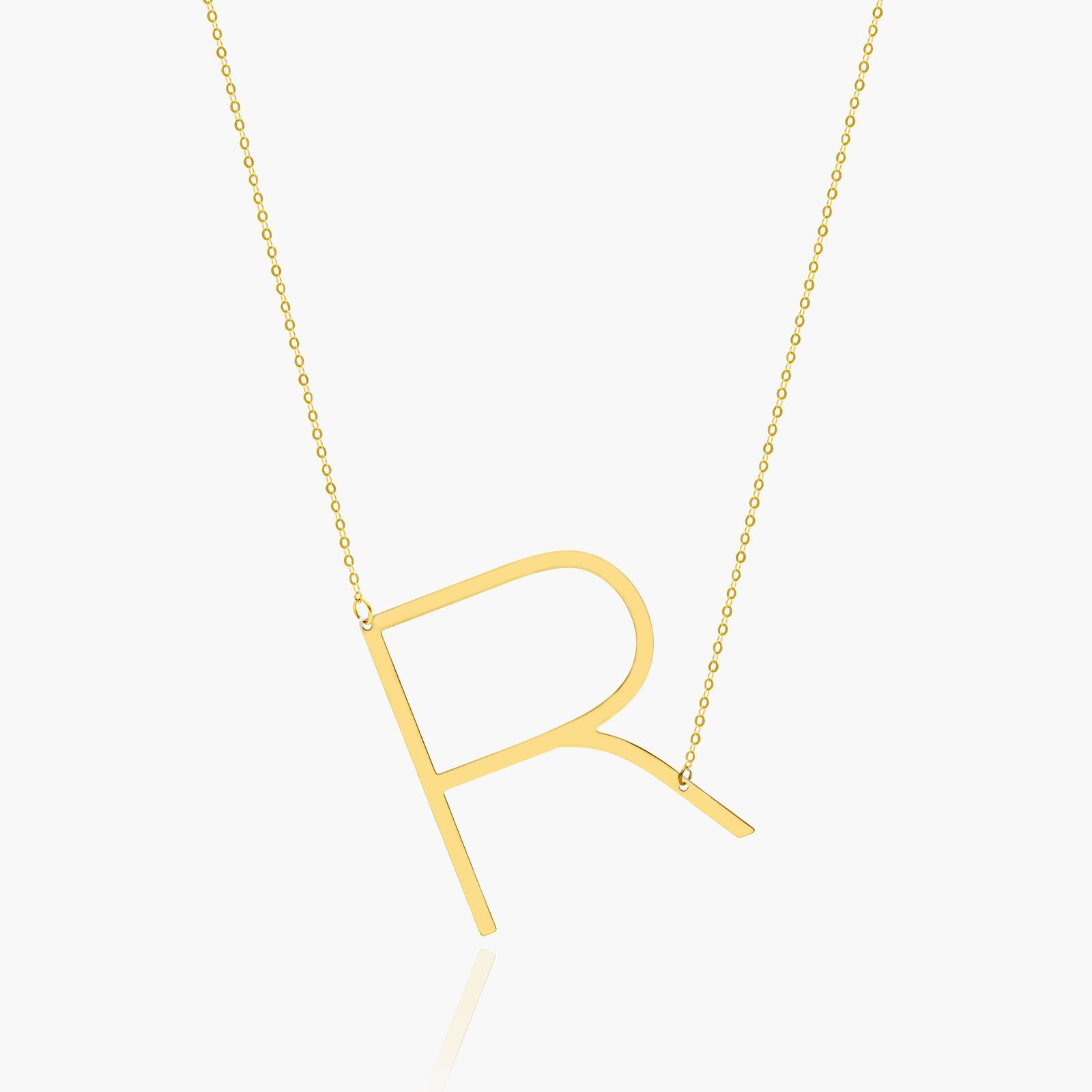 14K Yellow Gold Large Initial R Necklace-9520087y14