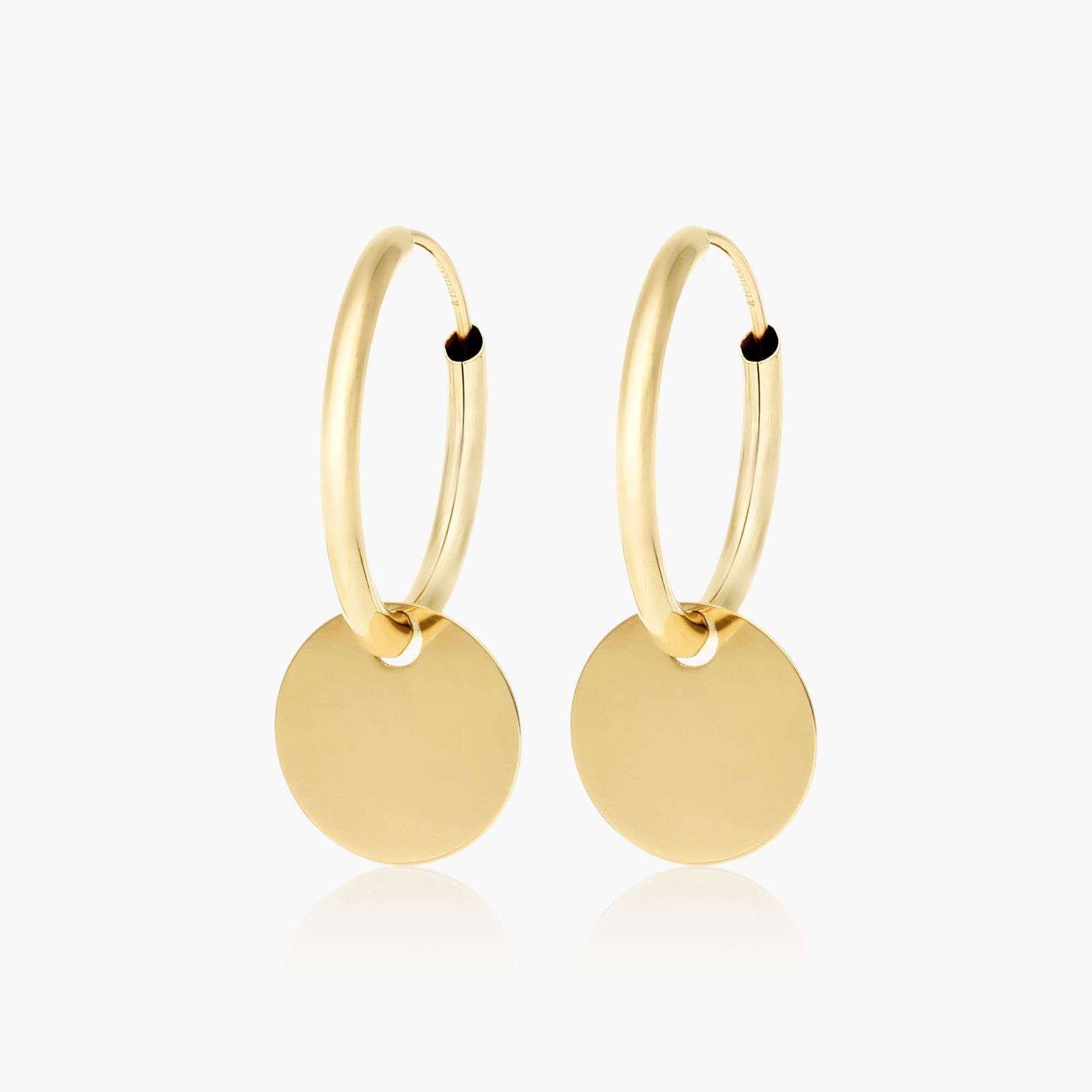 Dangle Disk Drop Huggie Hoop Earrings In 14K Yellow Gold-95202y14